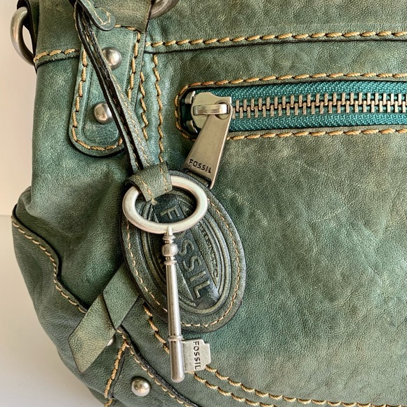 Fossil | Bags | Leather Crossbody Shoulder Bag Fossil Green Blue Purse ...